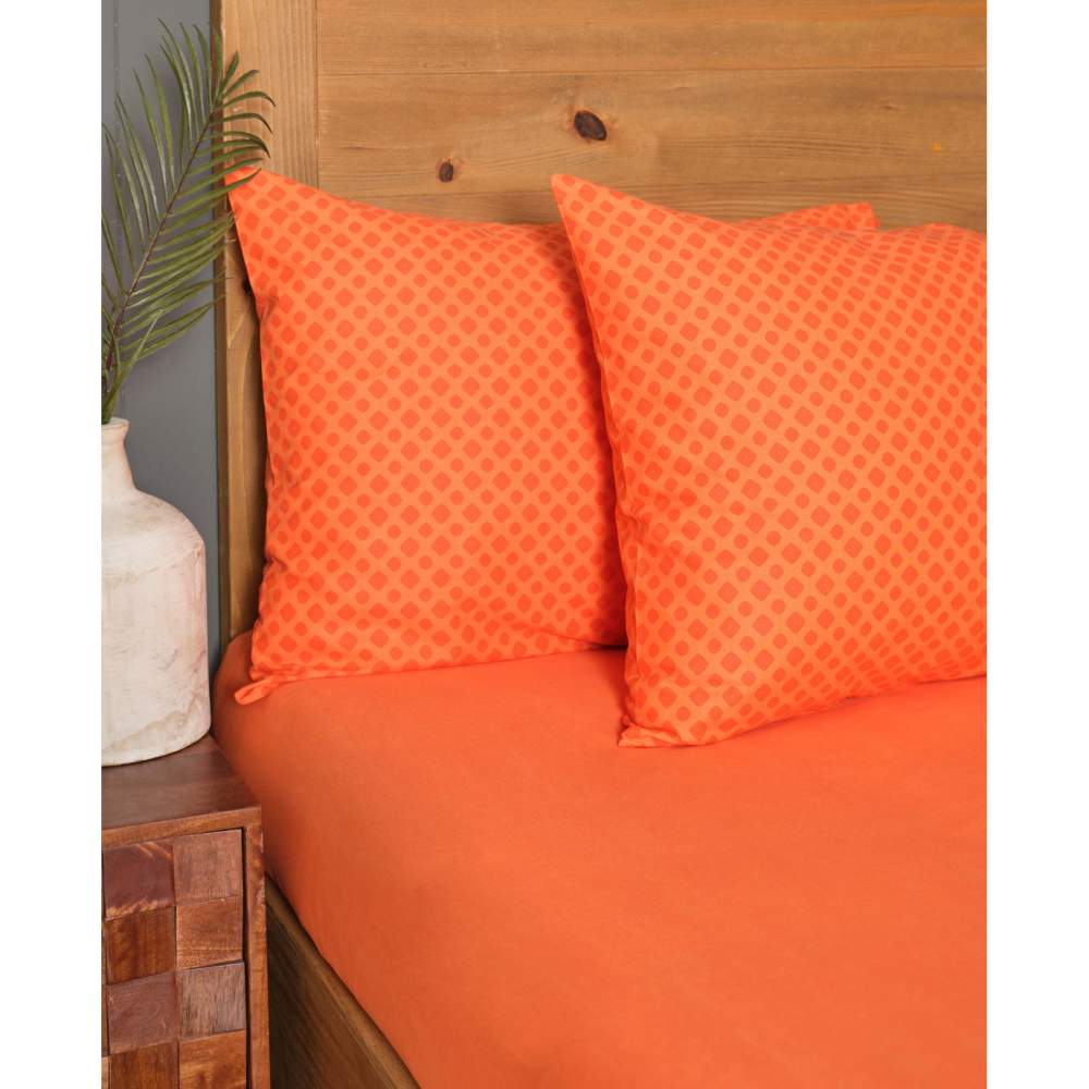 Sarah Anderson Mitsy Orange 100% Cotton Double Elastic Bed Sheet Set