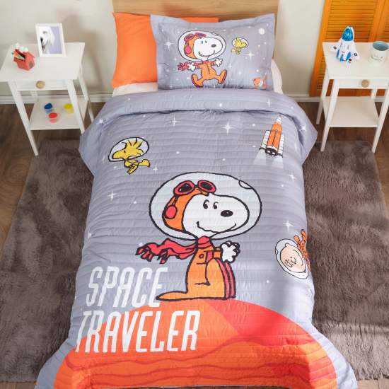 Peanuts by Karaca Home Space Traveler Bedspread Single Gray