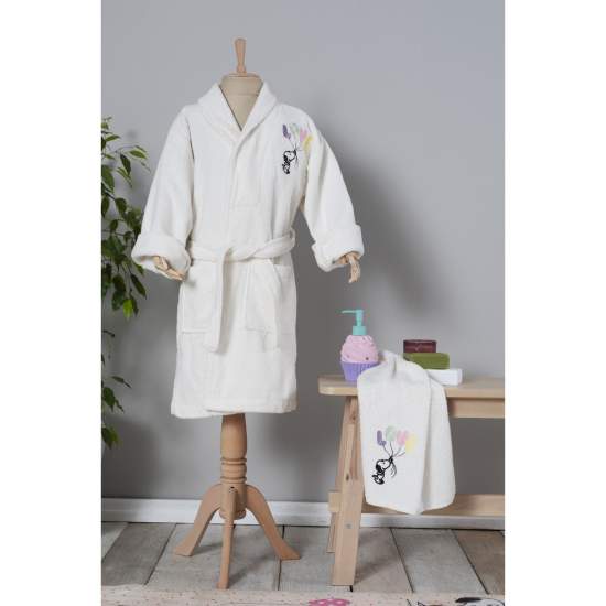 Peanuts by Karaca Home Love Offwhite Embroidered Child Bathrobe Set 4-6 Years