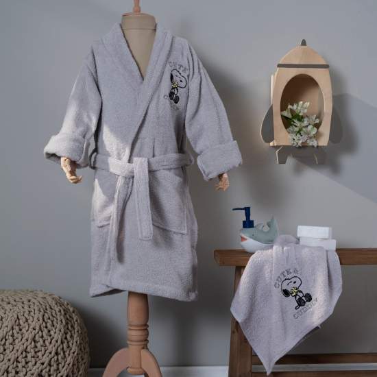 Peanuts by Karaca Home Cute&Cuddly Gray Embroidered Childrens Bathrobe 6-8 Years