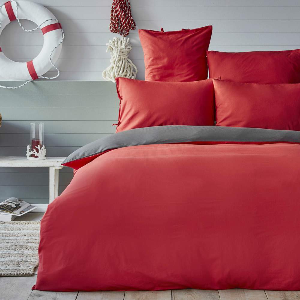 Nautica Home Pruva Red Anthracite Double Sided Single Duvet Cover Set