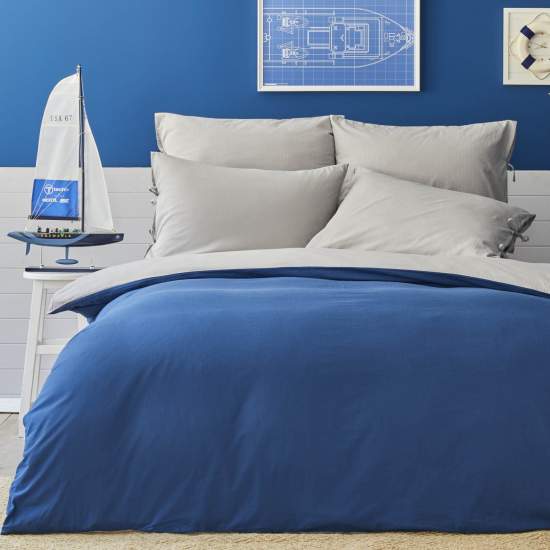 Nautica Home Pruva Gray Navy Blue Double Sided Single Duvet Cover Set