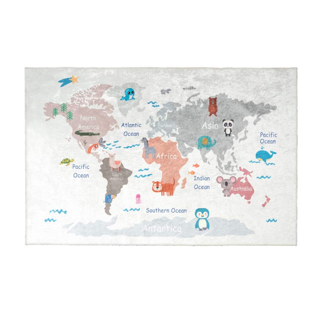 Cashmere Carpet Decorative Art Child/Teen Animal Map 80x150 cm