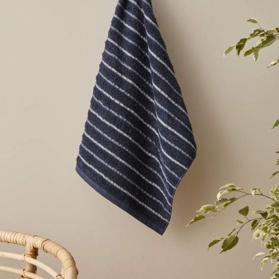 Karaca Home Young Denim Blue Striped 100% Cotton Face Towel 50x90 cm Navy Blue