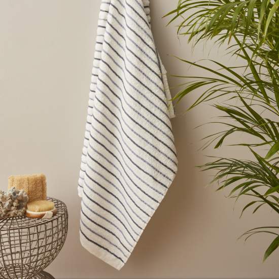 Karaca Home Young Denim Blue Striped 100% Cotton Bath Towel 85x150 cm White