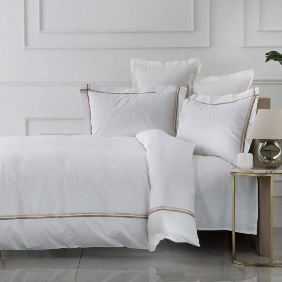 Karaca Home White Collection Valse Beige Satin Striped Percale Double Duvet Cover Set