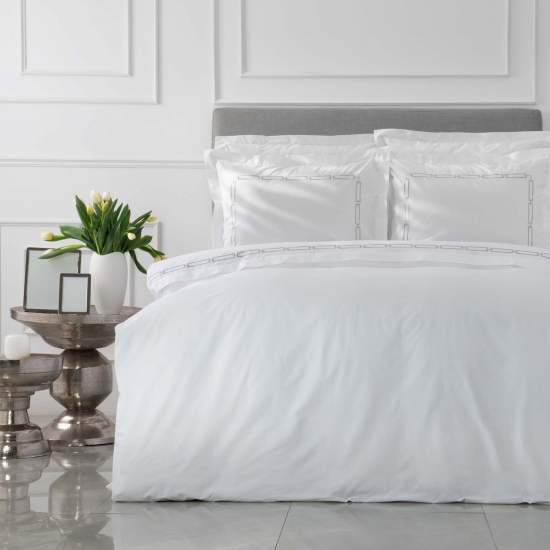 Karaca Home White Collection Oriane Gray Embroidered Percale Double Duvet Cover Set
