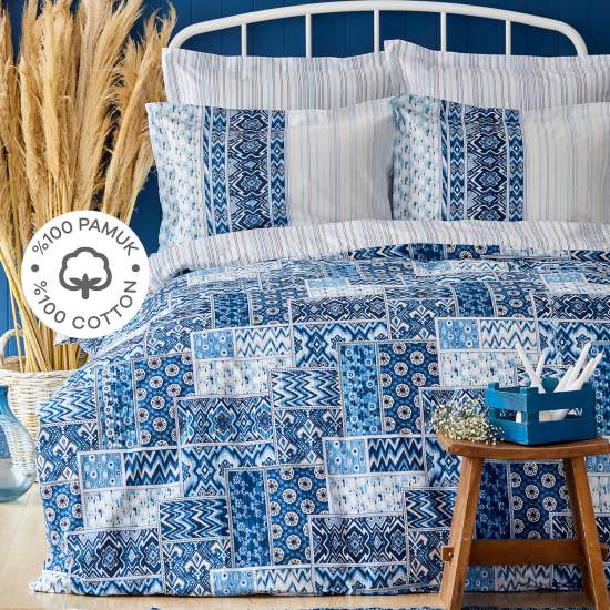 Karaca Home Pietra Blue 100% Cotton Single Duvet Cover Set