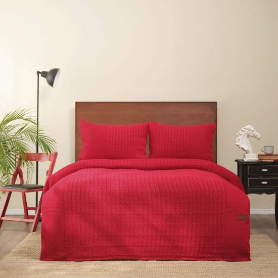 Karaca Home Manira Red Double Knitwear Bed Cover Set
