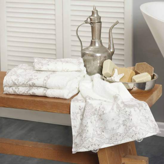 Karaca Home Maniela Silver French Lacy Bamboo Towel Set