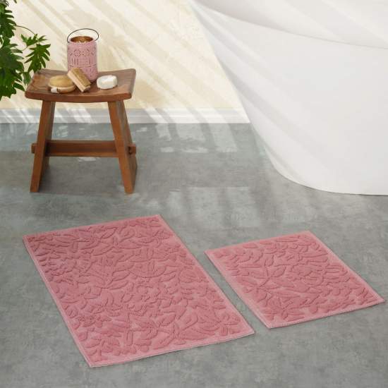 Karaca Home Kelly Flower Plum Doormat Set 50x80 50x40 cm