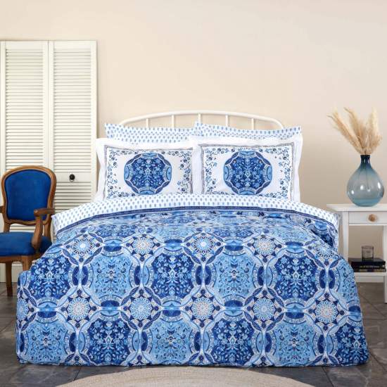 Karaca Home İdella Blue 100% Cotton Double Duvet Cover Set