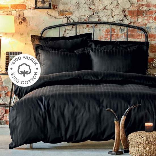 Karaca Home Charm Bold Black 100% Cotton Satin Double Duvet Cover Set