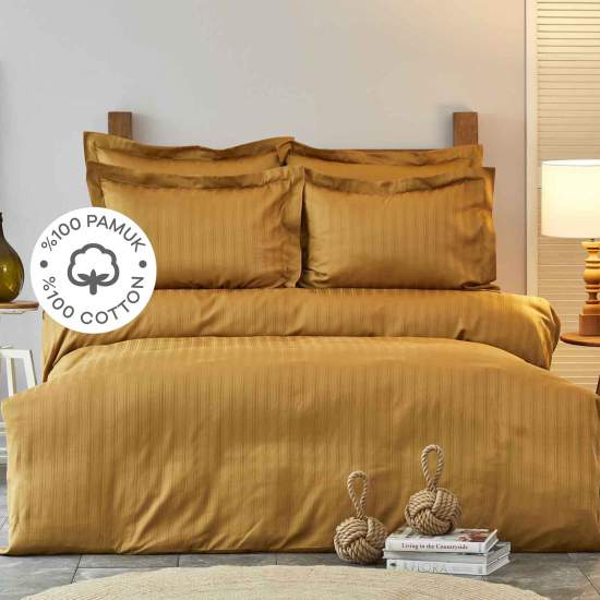 Karaca Home Charm Bold Mustard 100% Cotton Satin Single Duvet Cover Set
