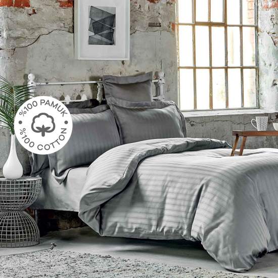 Karaca Home Charm Bold Gray 100% Cotton Satin Double Duvet Cover Set