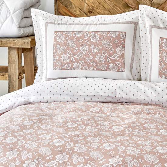 Karaca Home Celerina Pink 100% Cotton Single Fitted Duvet Cover Set