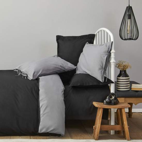 Karaca Home Basic Black Dark Gray 100% Cotton Double Sided Single Duvet Cover Set