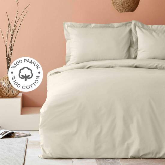 Karaca Home Back To Basic Beige 100% Cotton Single Duvet Cover Set