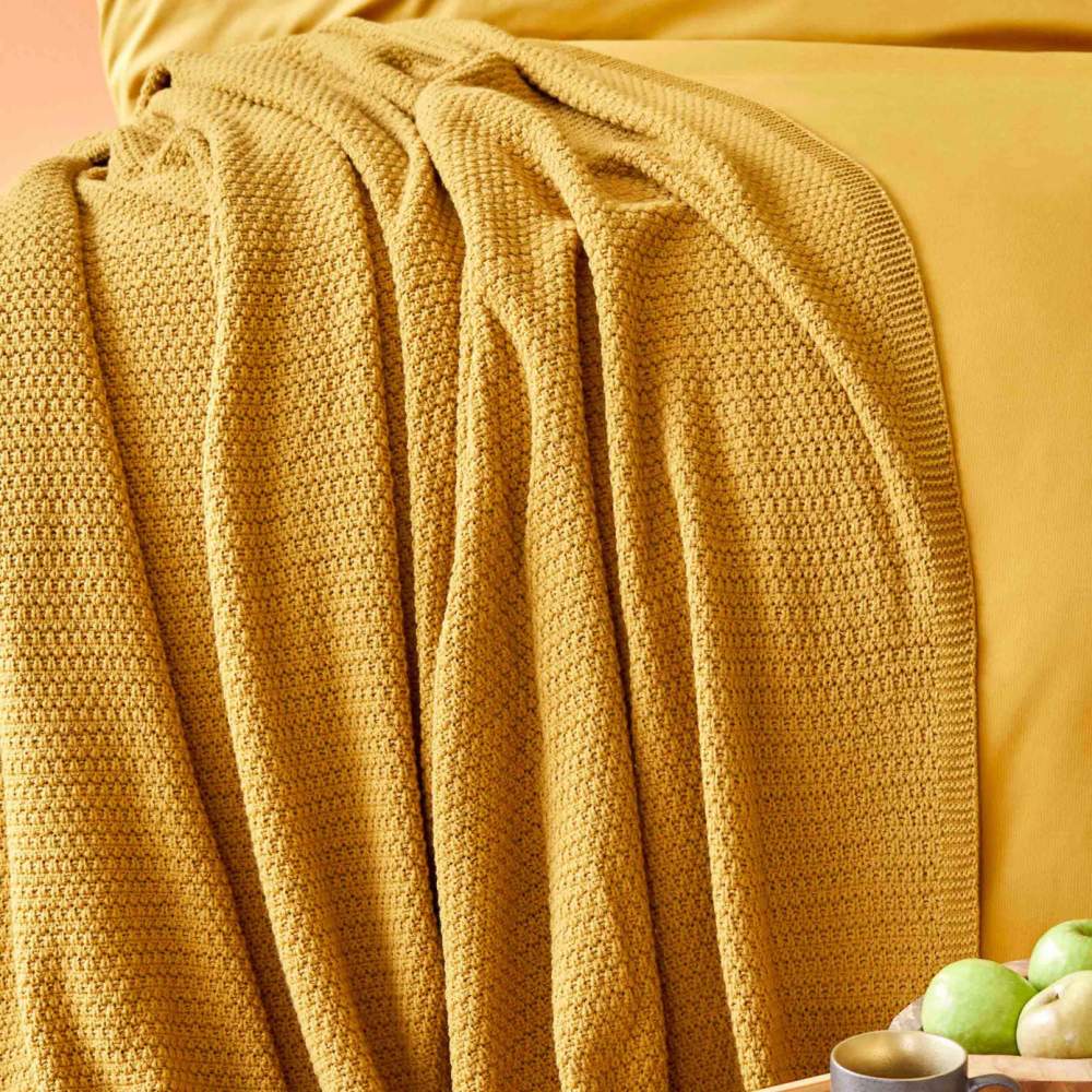 Karaca Home Back To Basic Light Mustard Single Knitted Blanket