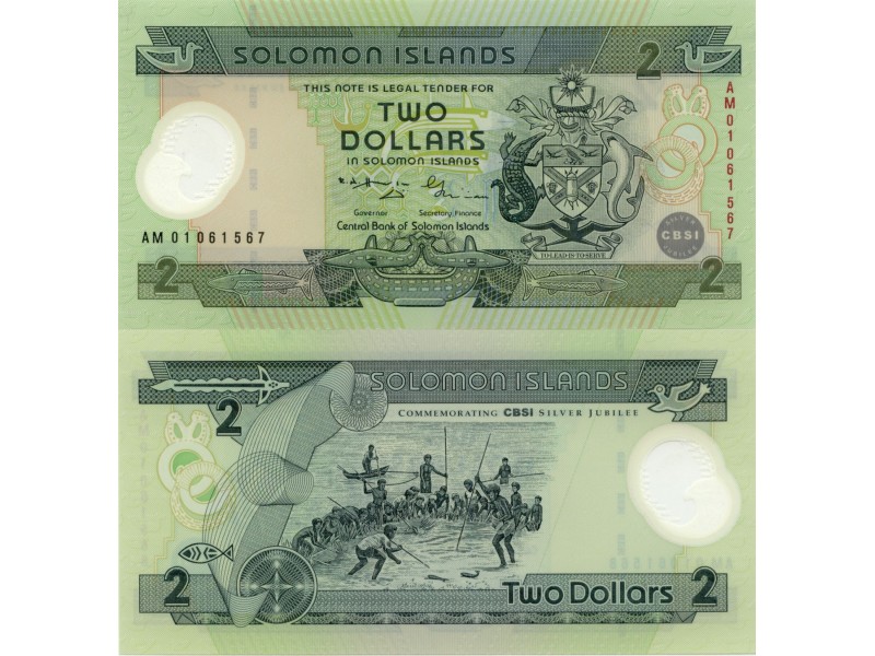 SOLOMON ISLANDS Solomonova 2 Dollars 2001 UNC, Polymer