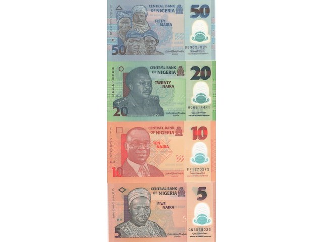 NIGERIA 4 novčanice 5, 10, 20 i 50 Naira 2018/2022 UNC