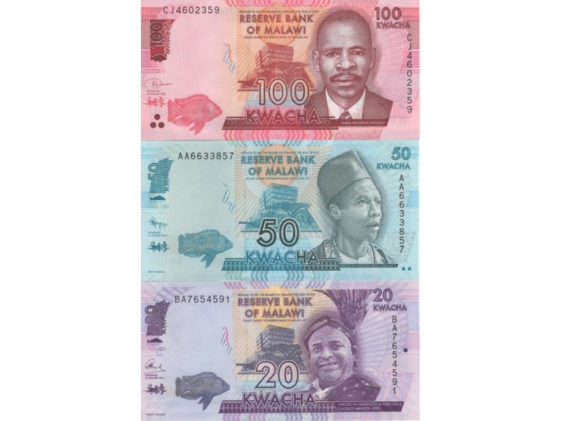 MALAWI Malavi 20, 50 i 100 Kwacha 2015/2020 UNC