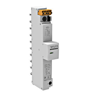 Odvodnik pren., 3+1 TT, kl. I+II+III, 300V/7,5kA + osigurač
Za sistem sabirnica od 40 mm, takođe za TNS, uključujući osigurač