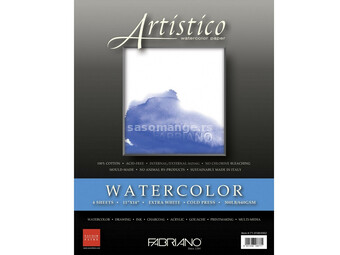 Papir Watercolour Artistico extra 56x76cm 640g (hot pressed/grana satinata) Fabriano 19210090