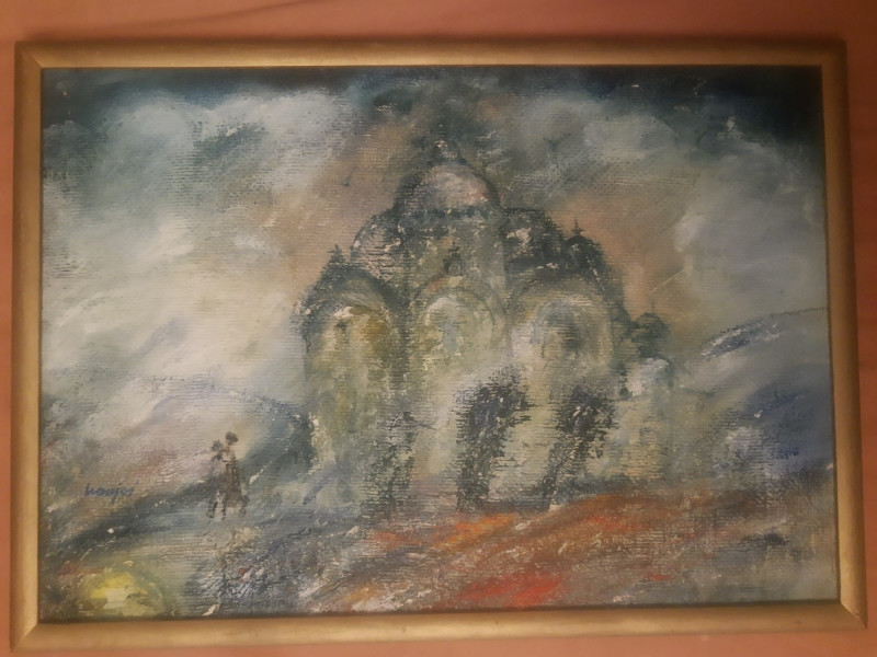 Kanjoš:"Ravanica", uramljeno 455x635 mm. cmo.