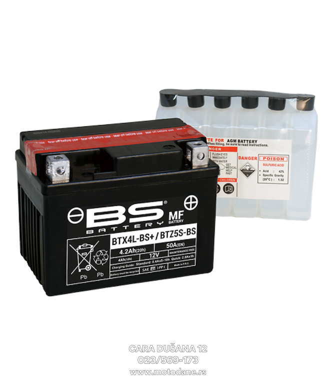 Akumulator BS 12V 4Ah gel BTX4L-BS desni plus (113x70x85) 50A