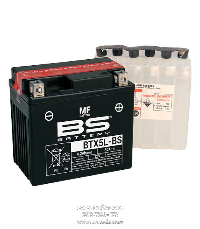 Akumulator BS 12V 4Ah gel BTX5L-BS desni plus (113x70x105) 70A