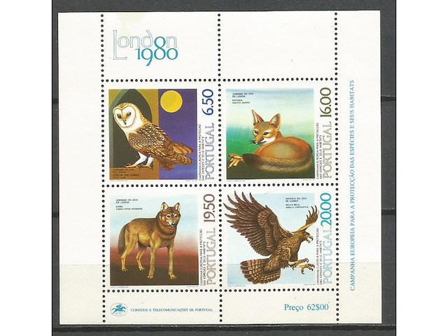 or PORTUGAL 1980 . Fauna,ptice,cist blok