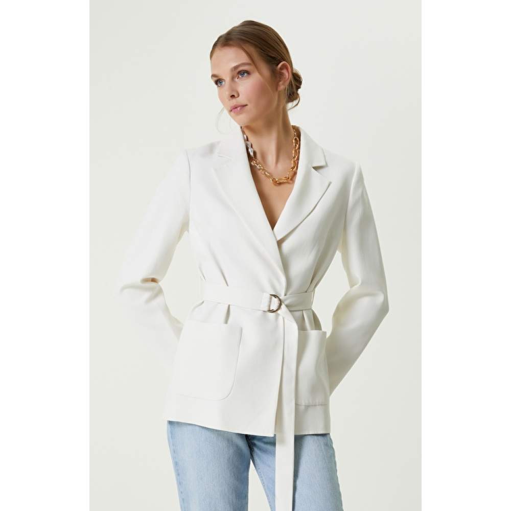 Ecru Belted Blazer Jacket