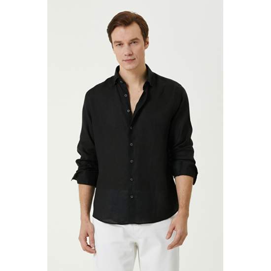 Black Linen Woven Shirt