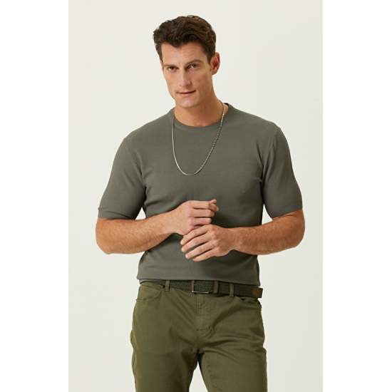 Khaki Short Sleeve Knitwear Sweater