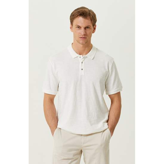 Ecru Short Sleeve Polo Neck T-shirt