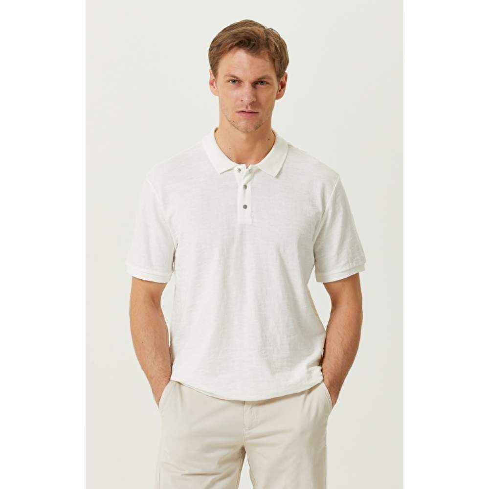 Ecru Short Sleeve Polo Neck T-shirt