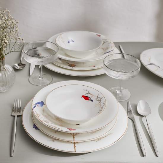 Karaca Fine Pearl Grace 58 Pieces Dinnerware Set for 12 People White