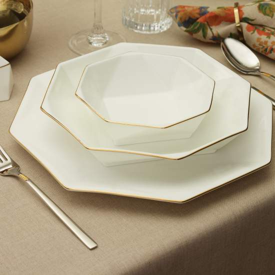 Karaca Fine Pearl Extra Quartz Gold 62 Pieces Pearl Dinnerware Set for 12 Persons