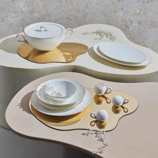 Karaca Fine Pearl Extra Chanak Gold 62 Pieces Pearl Dinnerware Set for 12 Persons