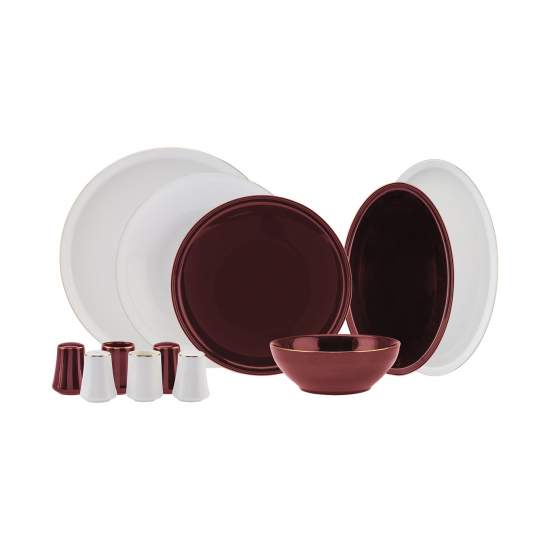 Karaca Elara Red-White 57 Pieces New Bone Dinnerware Set for 12 Persons