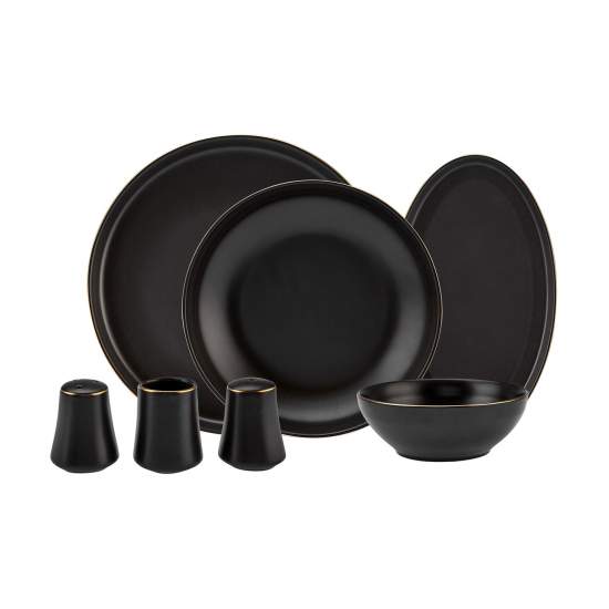 Karaca Elara Matte Black 57 Pieces New Bone Dinnerware Set for 12 Persons