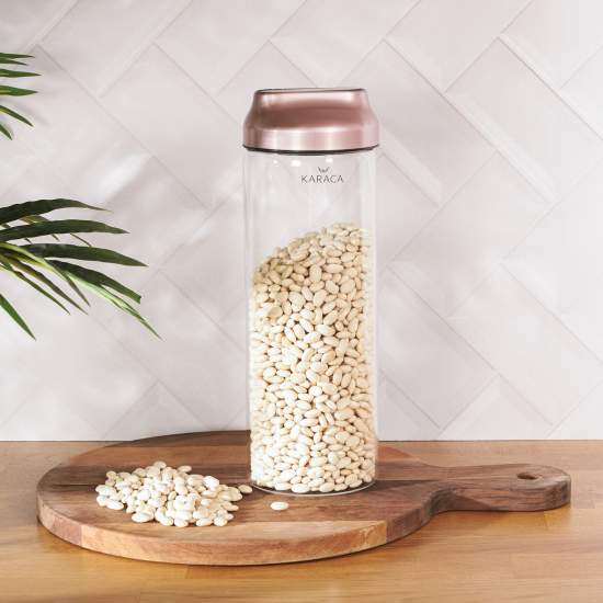 Karaca Dimple Rosegold Glass Storage Container -XL