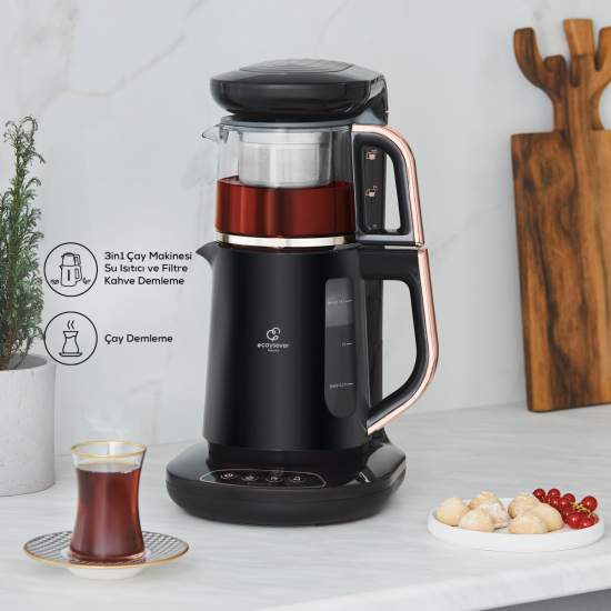 Karaca Çaysever Robotea 3 in 1 Talking Automatic Tea Maker Kettle and Filter Coffee Brewing Machine 2500W Rosegold