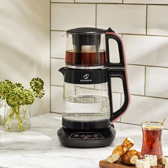 Karaca Çaysever 3 in 1 Talking Glass Tea Maker Kettle and Formula 1700W Rosegold