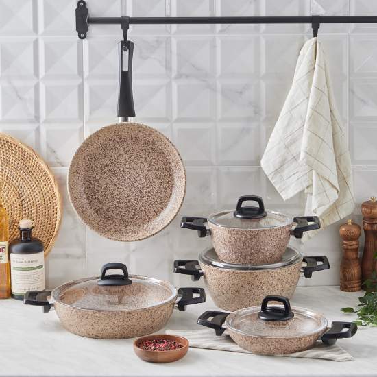 Karaca Bio Granit Wood Stone 9 Piece Cookware Set