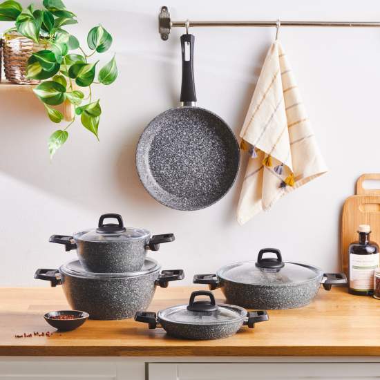 Karaca Bio Granit Gray Stone 9 Piece Cookware Set