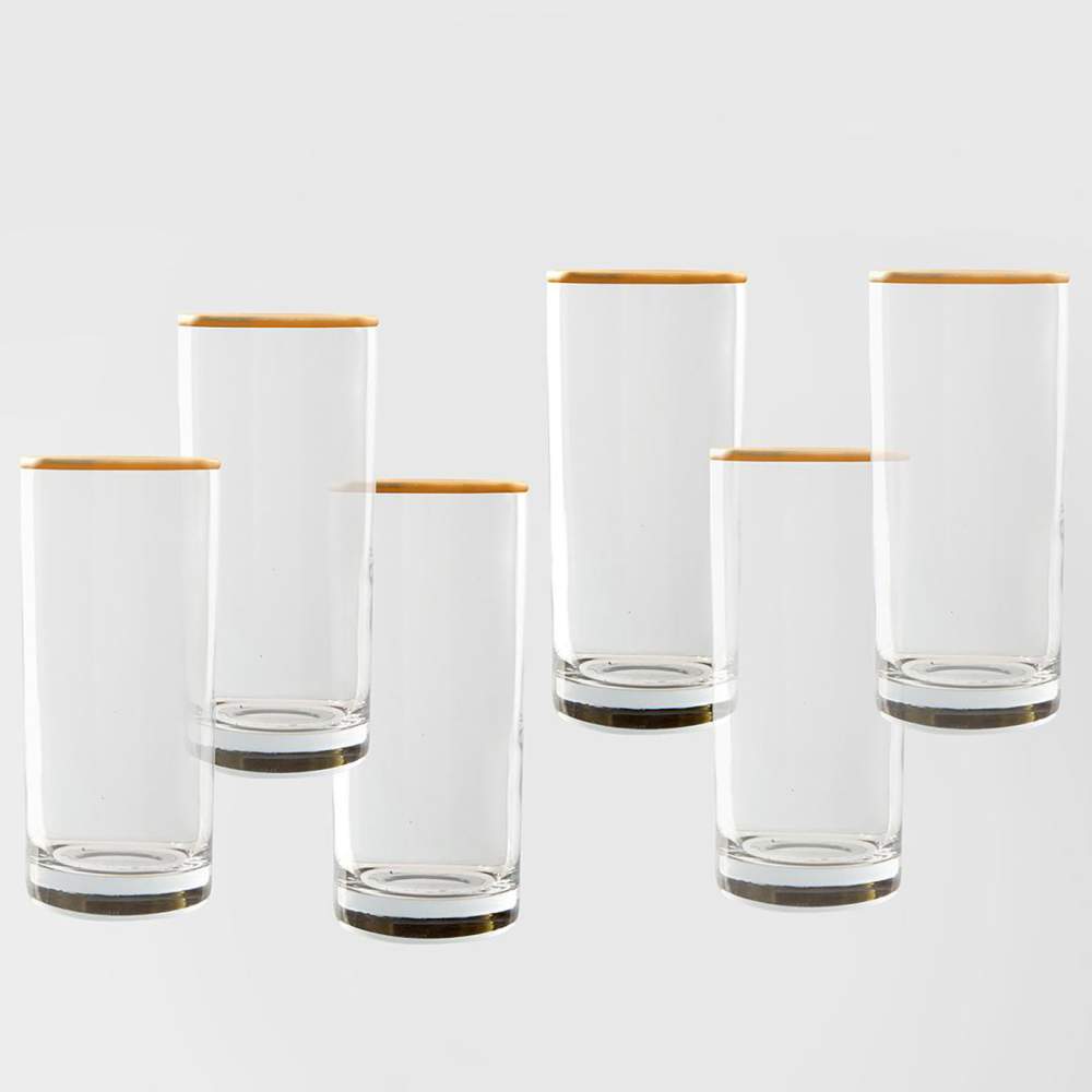 Jumbo New Ronat Set of 6 Soft Drink Glasses with Gold Rim