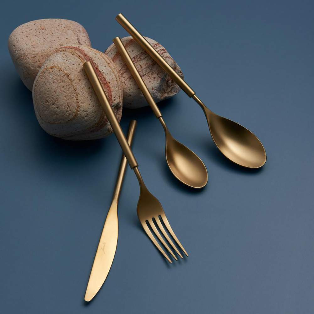 Jumbo 6000 Roller 12 Person 84 Pieces Full Matte Gold Cutlery Set