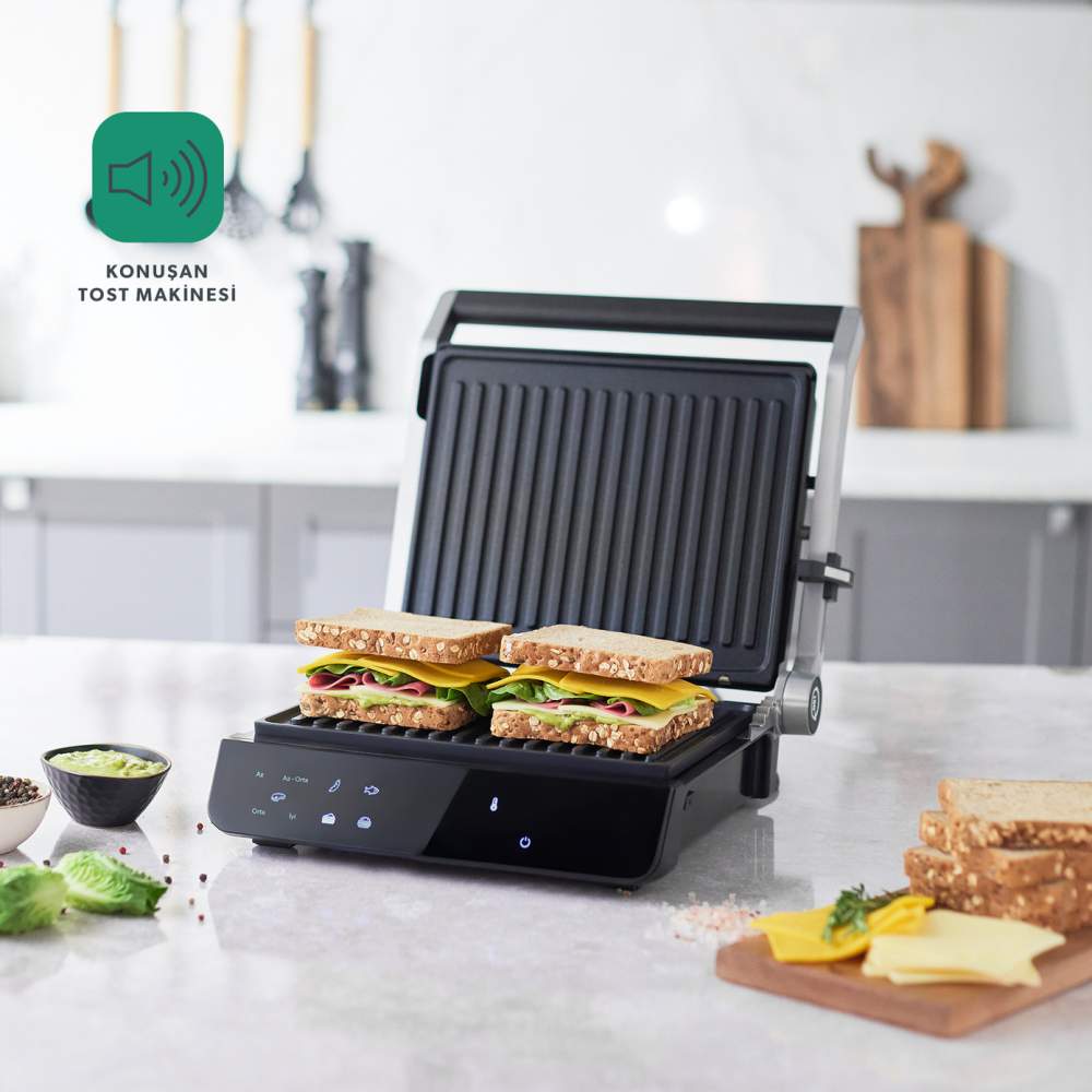 Homend Grilliant 1343H Glass Surface, 5 Ready Programs, Cast Plate, Led Screen Talking Toaster
